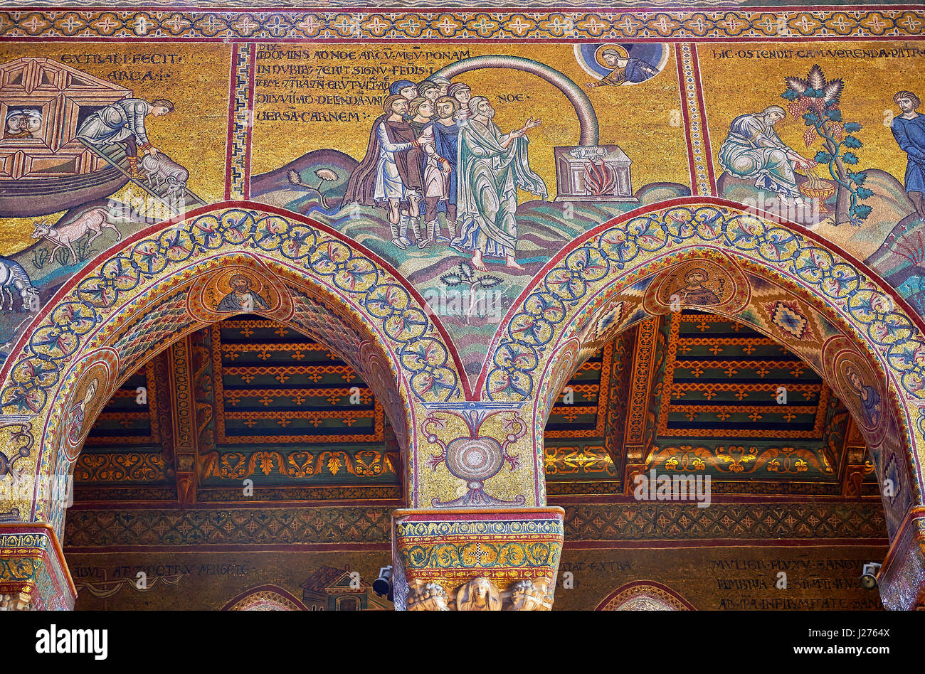 Südwand Mosaiken Darstellung die Bibliacl Geschichte von Noah in der Norman-byzantinischen ...
