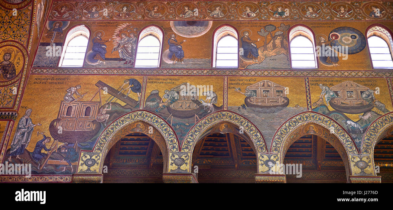 Südwand Mosaiken Darstellung die Bibliacl Geschichte von Noah in der Norman-byzantinischen ...