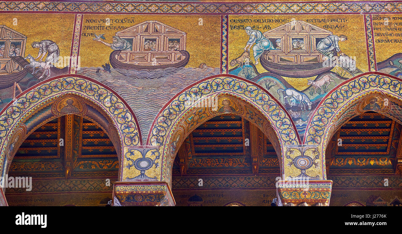 Südwand Mosaiken Darstellung die Bibliacl Geschichte von Noah in der Norman-byzantinischen ...
