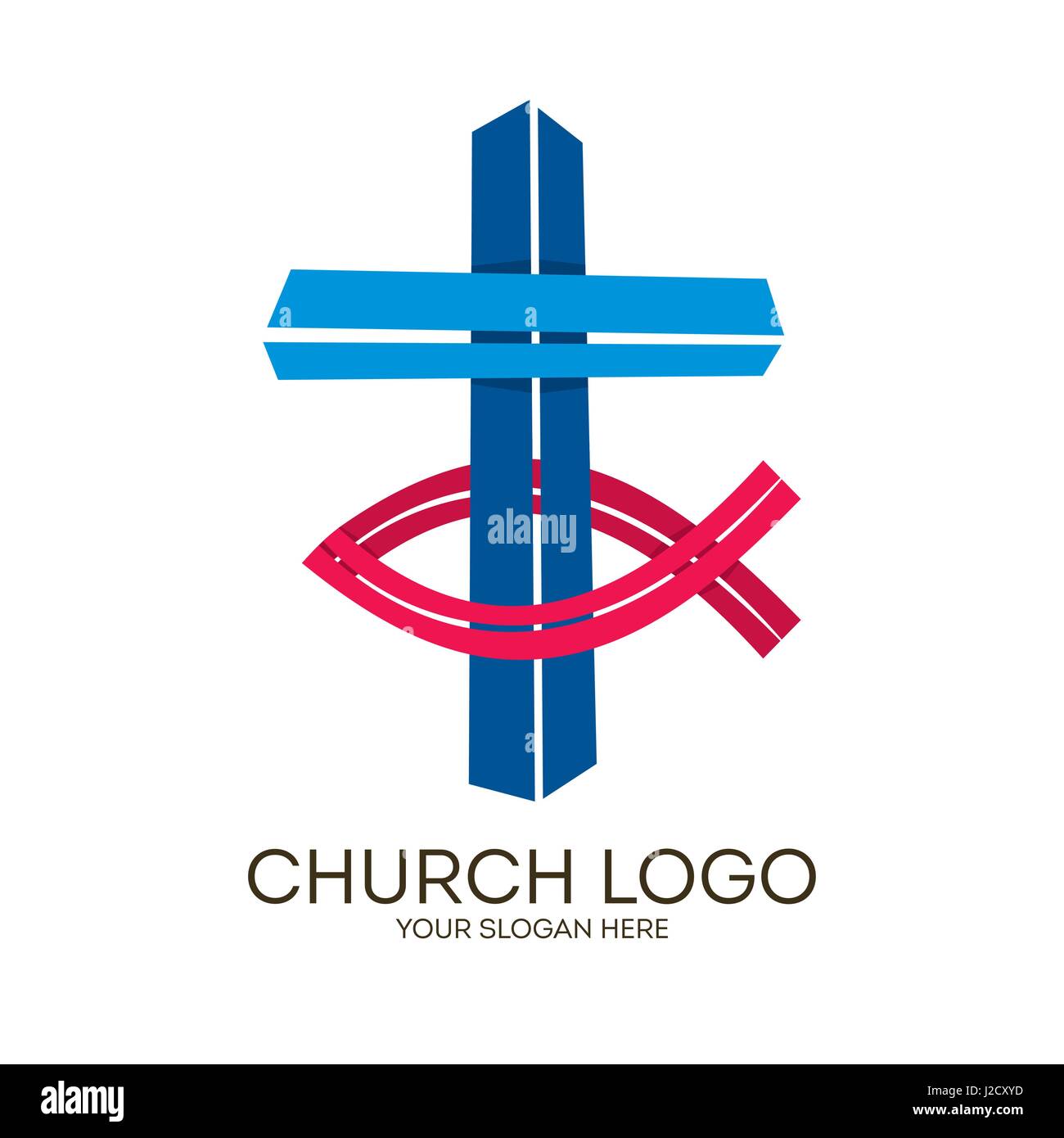 Logo der Kirche. Christliche Symbole. Kreuz und Jesus Fisch Stock ...