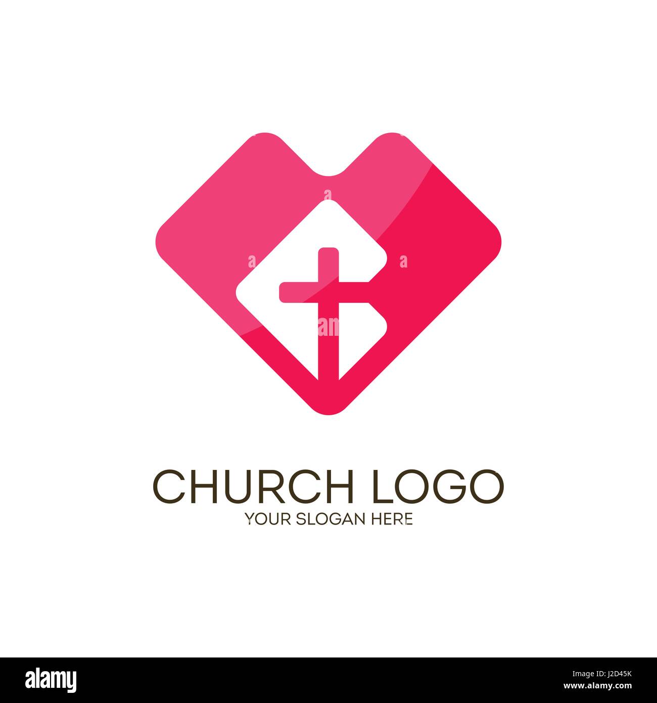 Logo der Kirche. Christliche Symbole. Kreuz und Herz Stock-Vektorgrafik ...