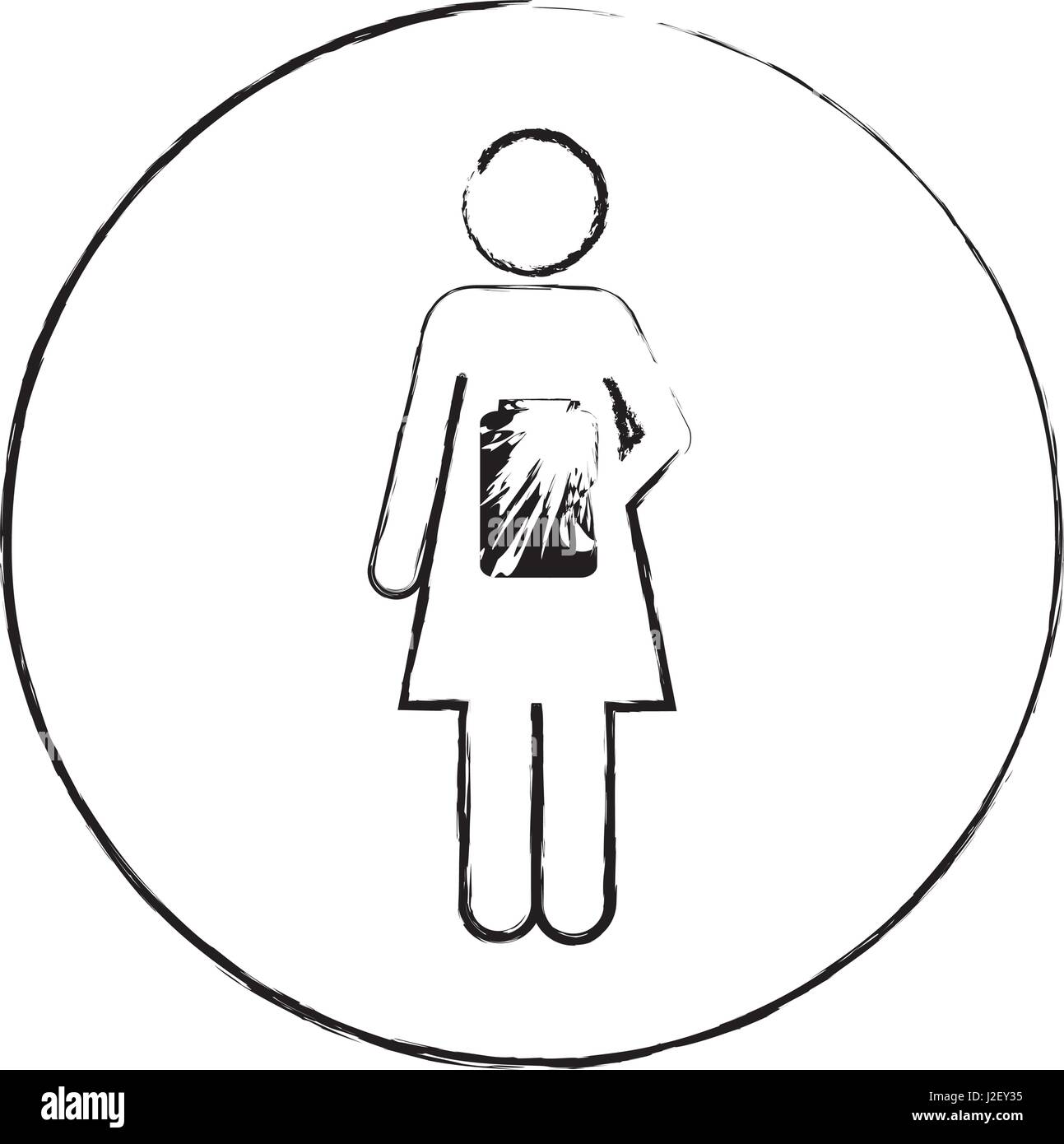 verschwommene kreisförmigen Rahmen Silhouette Piktogramm weiblich mit ...