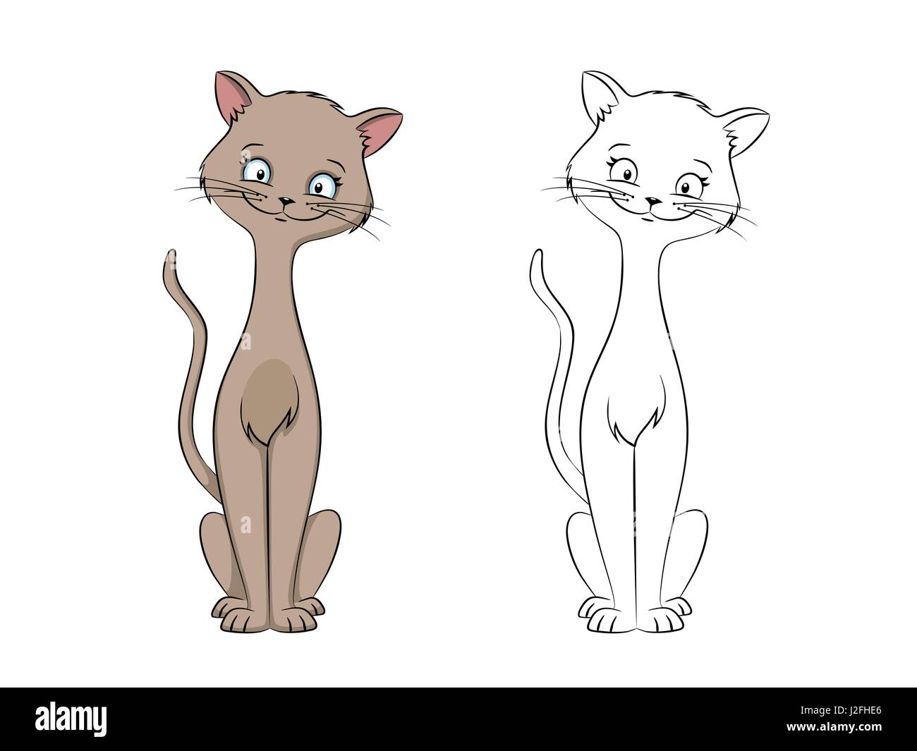 Illustration einer niedlichen Katze, gemalt und Kontur Stock ...