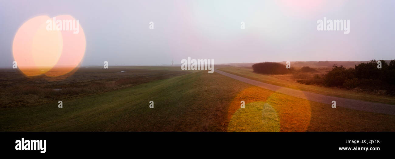 Deich im Westen auf Wangerooge, Panorama, Wanderweg, Deutschland ...