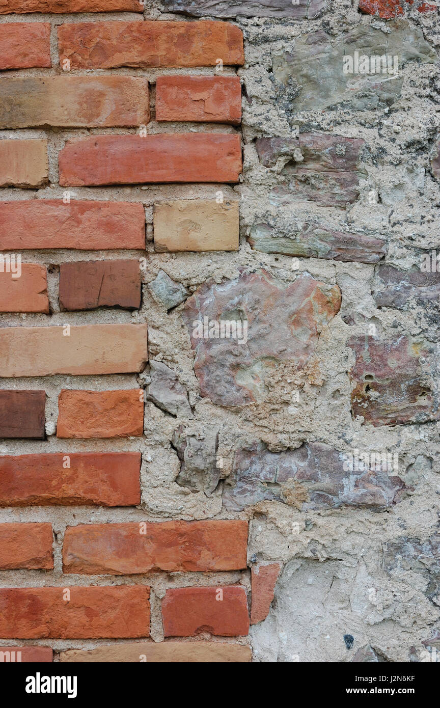 Stein Wand Hintergrund Closeup, vertikale verputzt Grunge roten ...