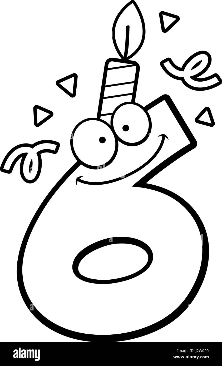 Ein Cartoon Illustration einer Nummer sechs mit einem Geburtstag Kerze ...