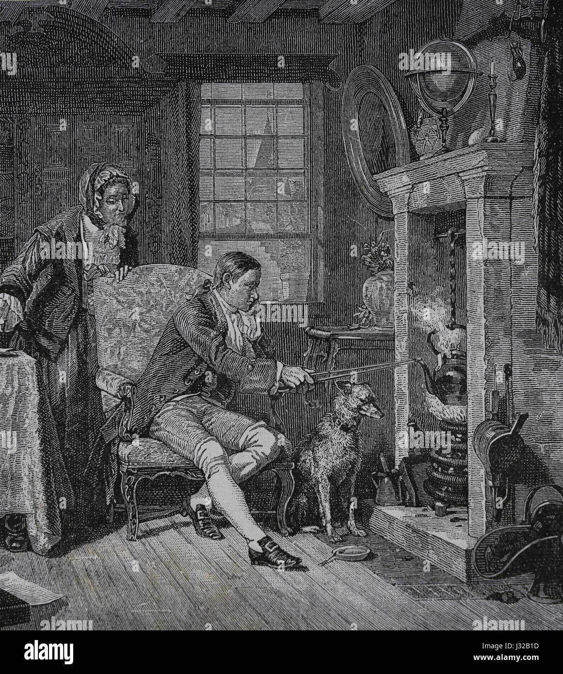 Young James Watt (1736-1819) Erfinder der Dampfmaschine, starrte auf ...