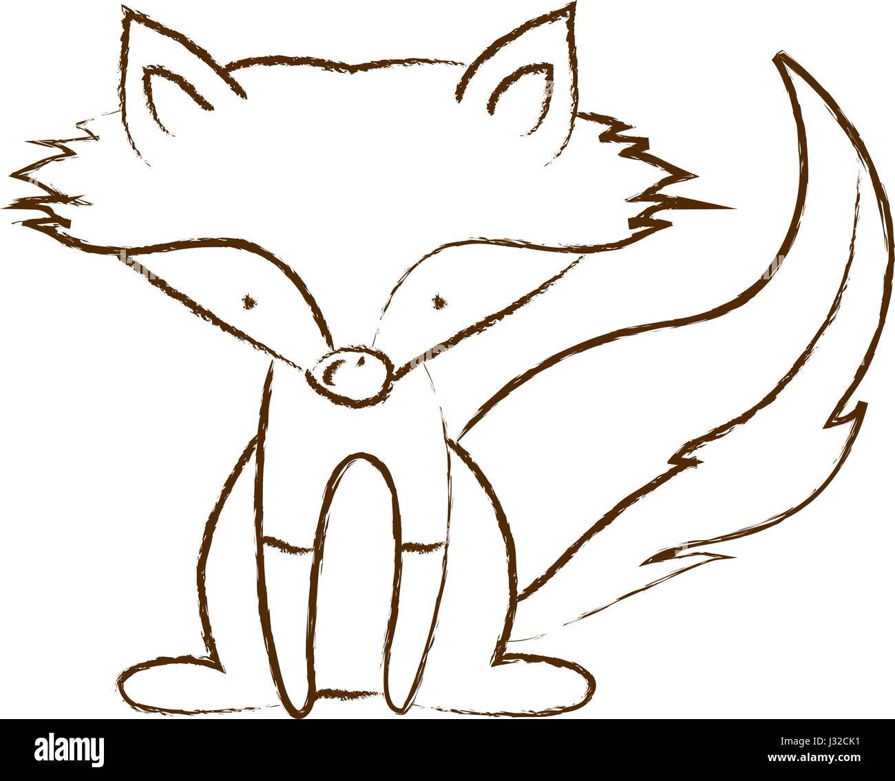 Monochrom hand gezeichnete Silhouette der Fuchs sitzen Stock ...