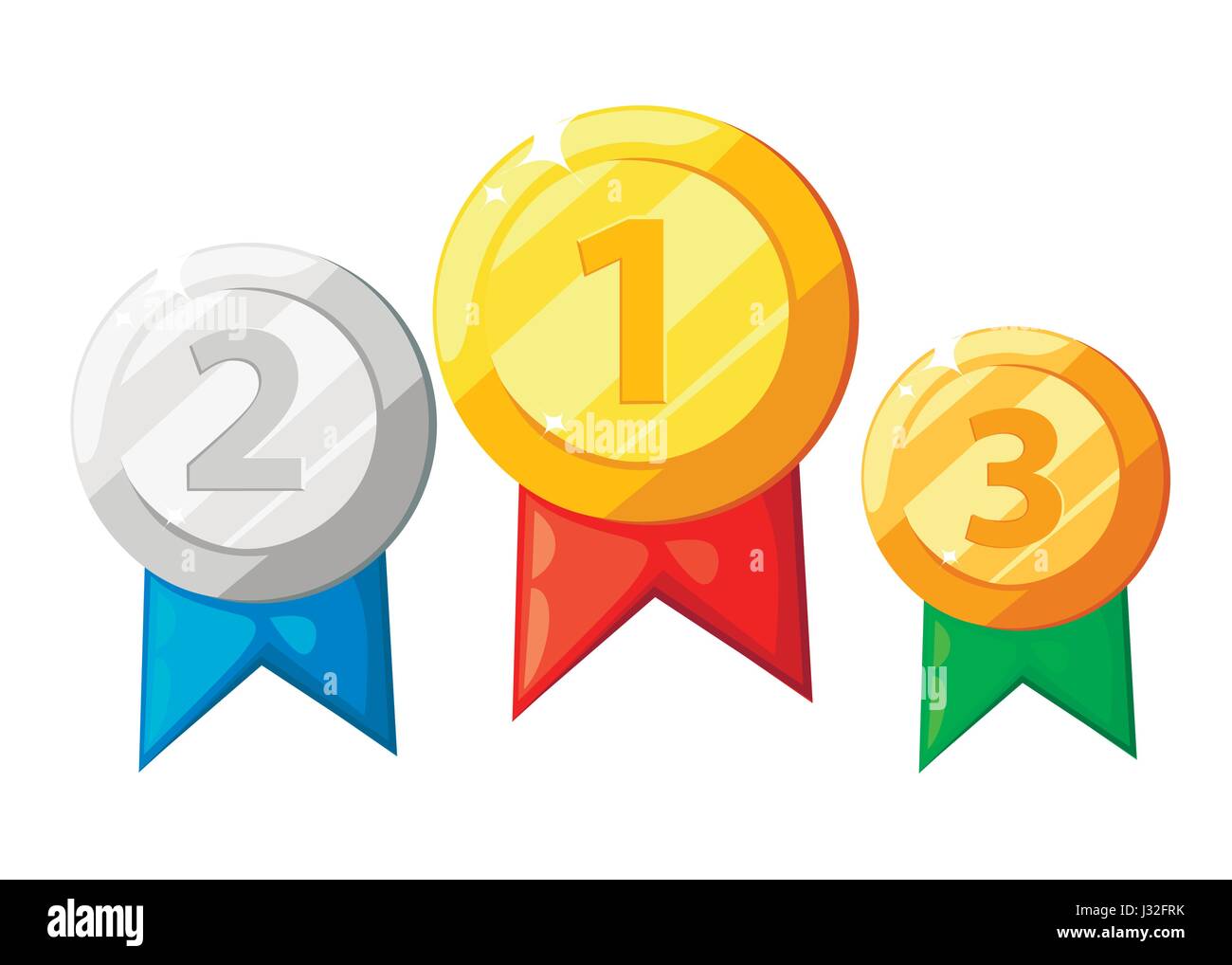 Gold Silber Bronze Medaille Symbol im flachen Stil. -Medaille auf dem ...