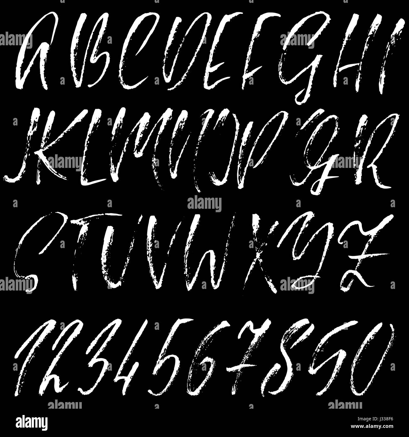 Hand gezeichnet trockenen Pinsel Schriftart. Moderne Pinsel Schriftzug. Grunge-Stil-Alphabet ...