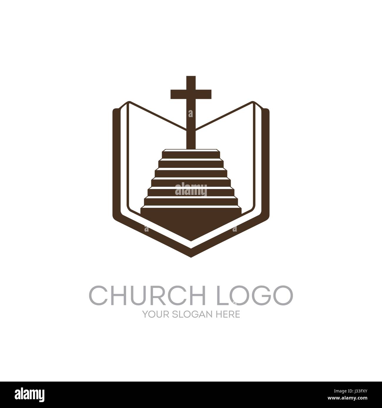 Logo der Kirche. Christliche Symbole. Bibel, Heilige Schrift, die ...