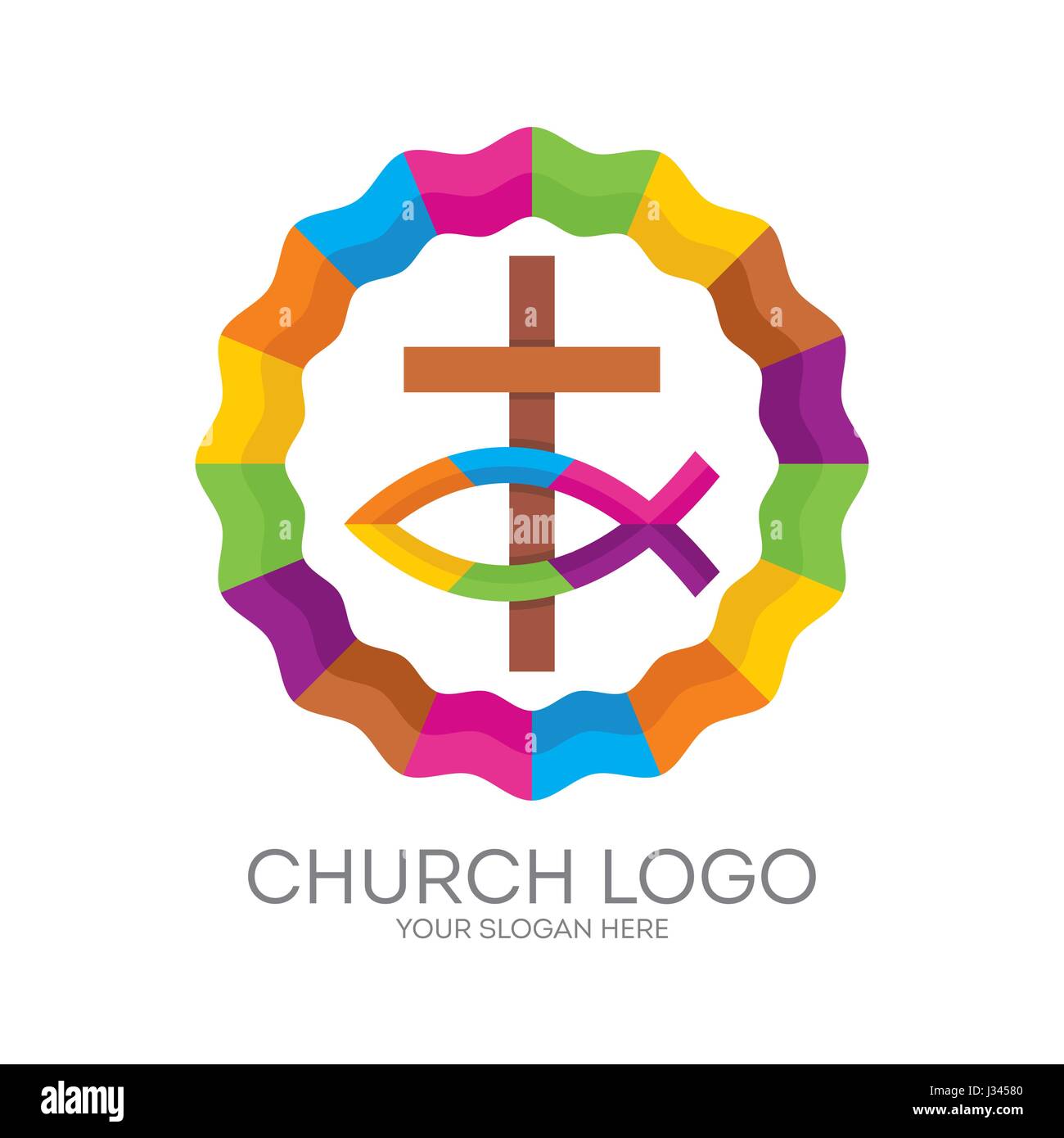 Logo der Kirche. Christliche Symbole. Das Kreuz von Jesus und den ...