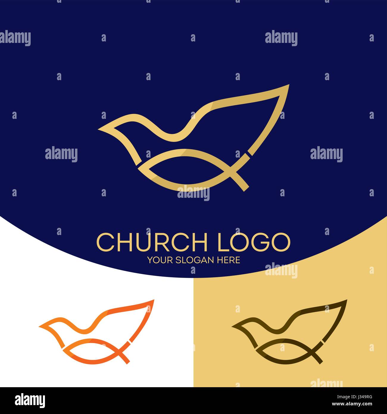 Logo der Kirche. Christliche Symbole. Fisch - Jesus Symbol, eine Taube ...