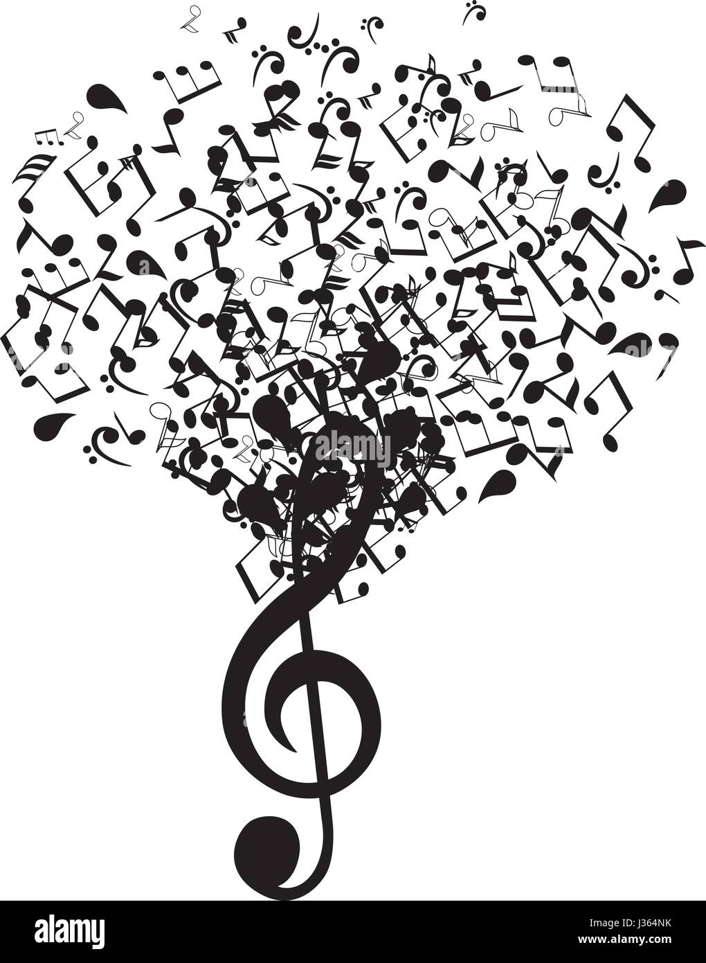 Vektor-Illustration der musikalischen Notenschlüssel Baum mit Noten ...