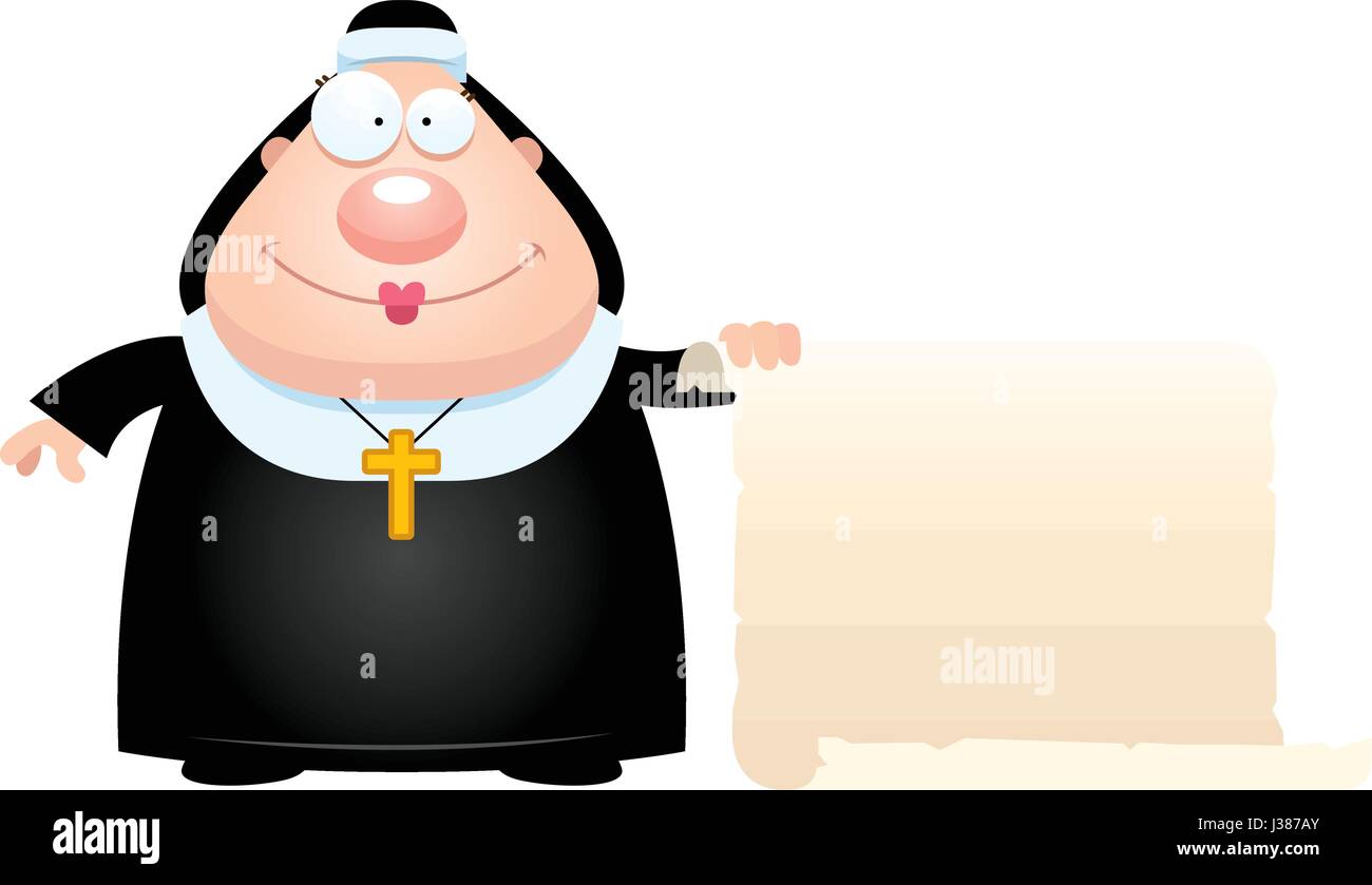 Eine Karikatur Illustration einer Nonne mit einem Schild Stock ...