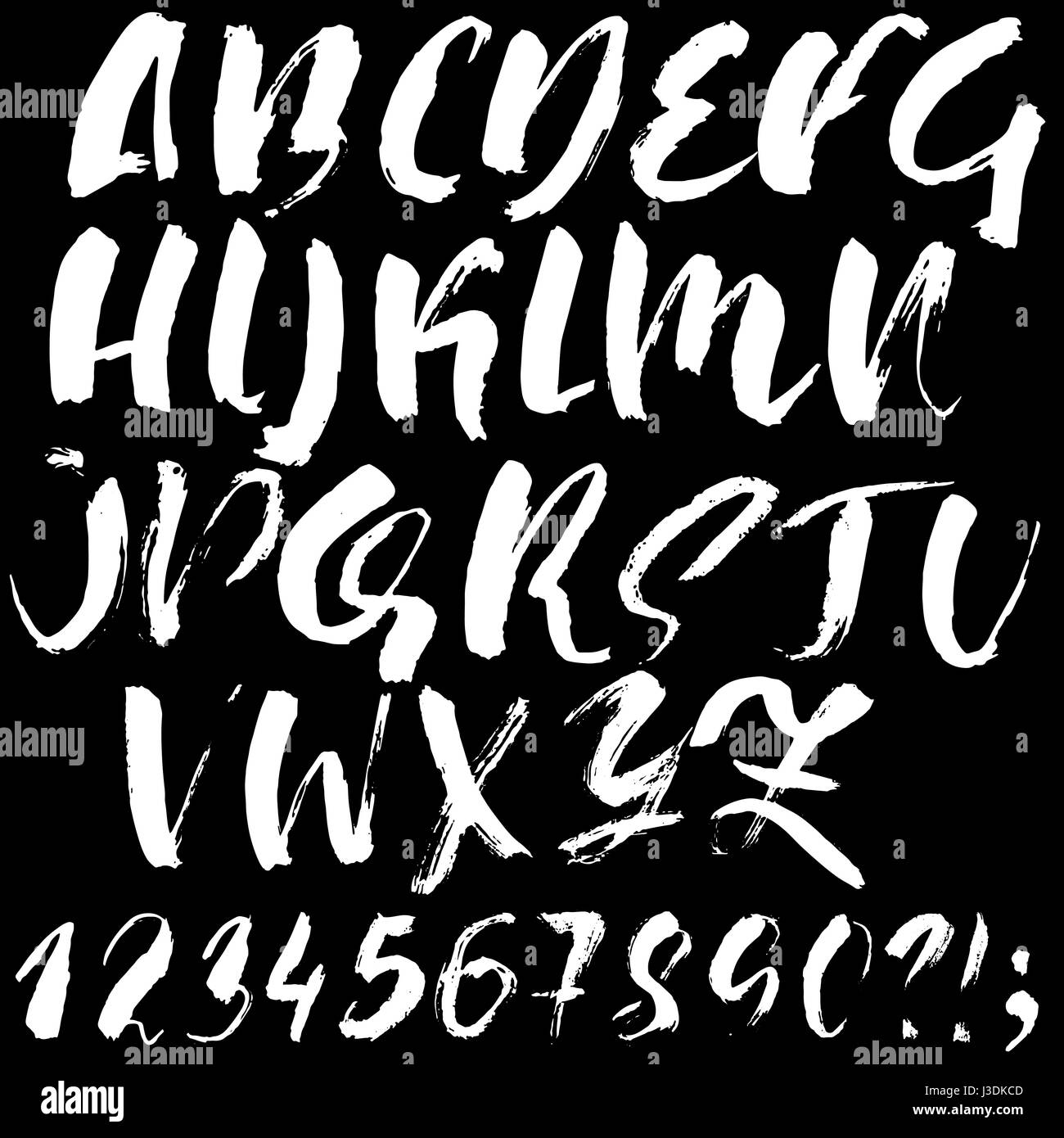 Hand gezeichnet trockenen Pinsel Schriftart. Moderne Pinsel Schriftzug. Grunge-Stil-Alphabet ...