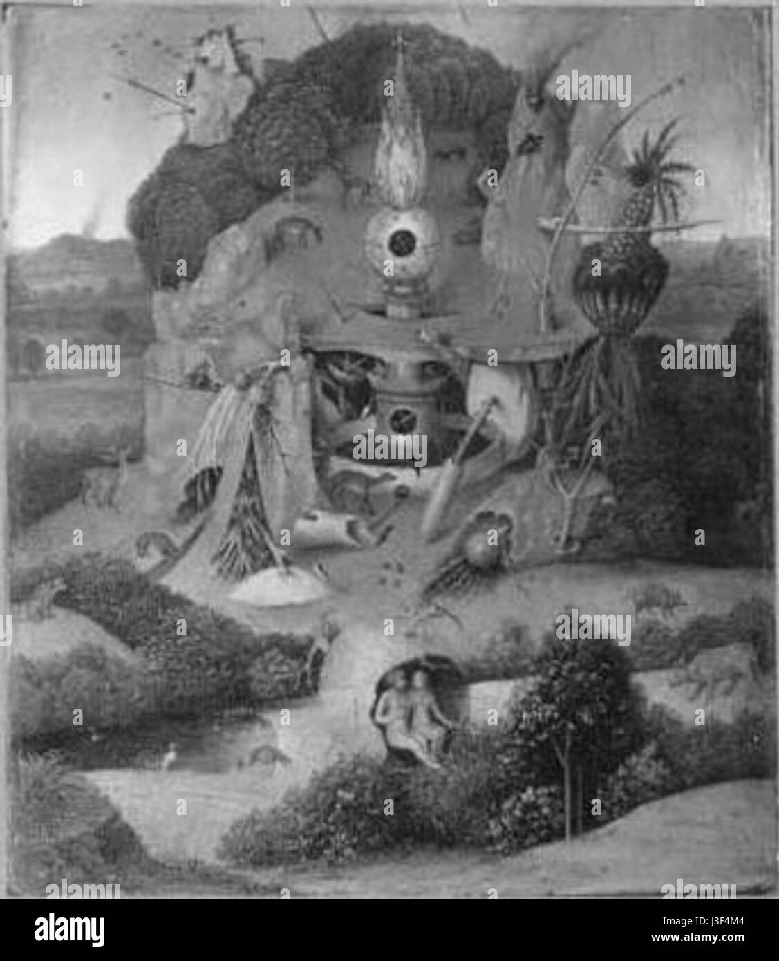 Ein Werk, das einem Anhänger von Jheronimus Bosch zugeschrieben wird und eine fantastische Szene ...