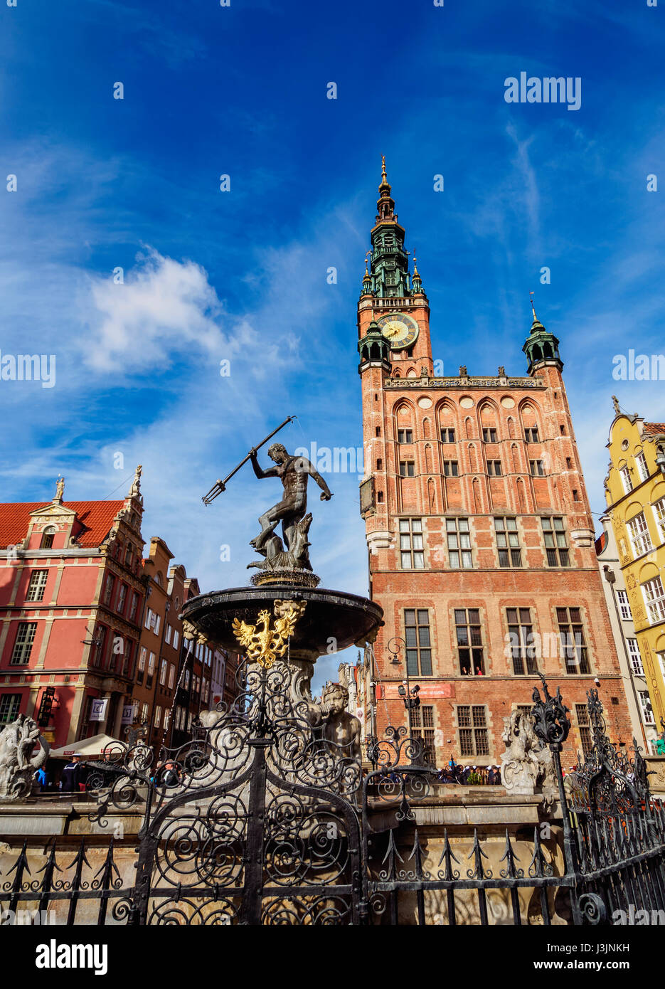Polen, Westpommern, Danzig, Altstadt, Neptun Brunnen und Rathaus ...