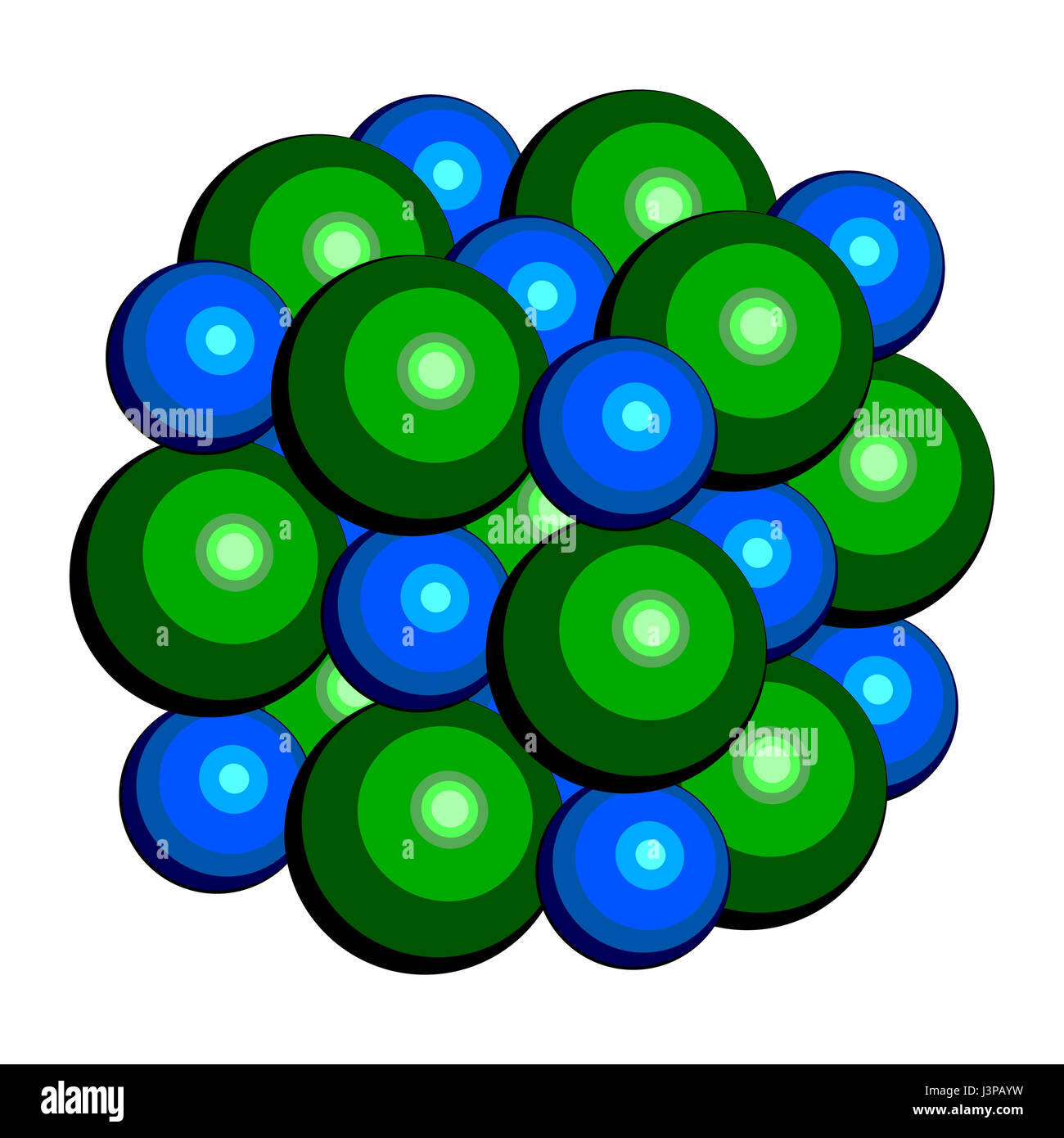 Natriumchlorid (Kochsalz, Steinsalz, Halit), Kristallstruktur. Atome ...