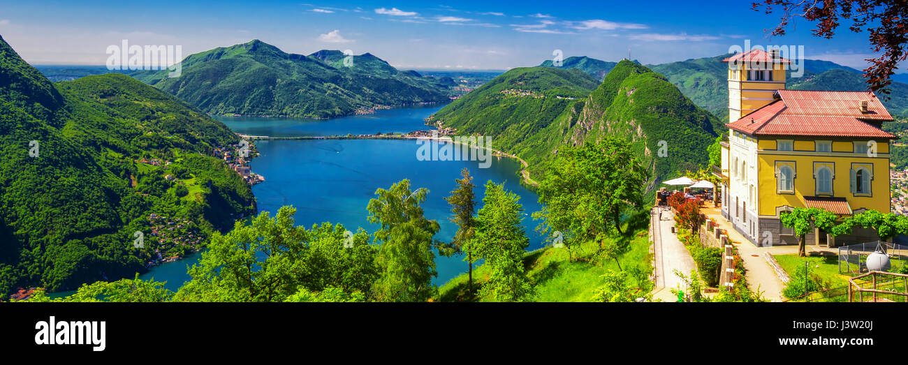 LUGANO, Schweiz - Mai 2015 - Panorama-Restaurant mit herrlichem Blick ...