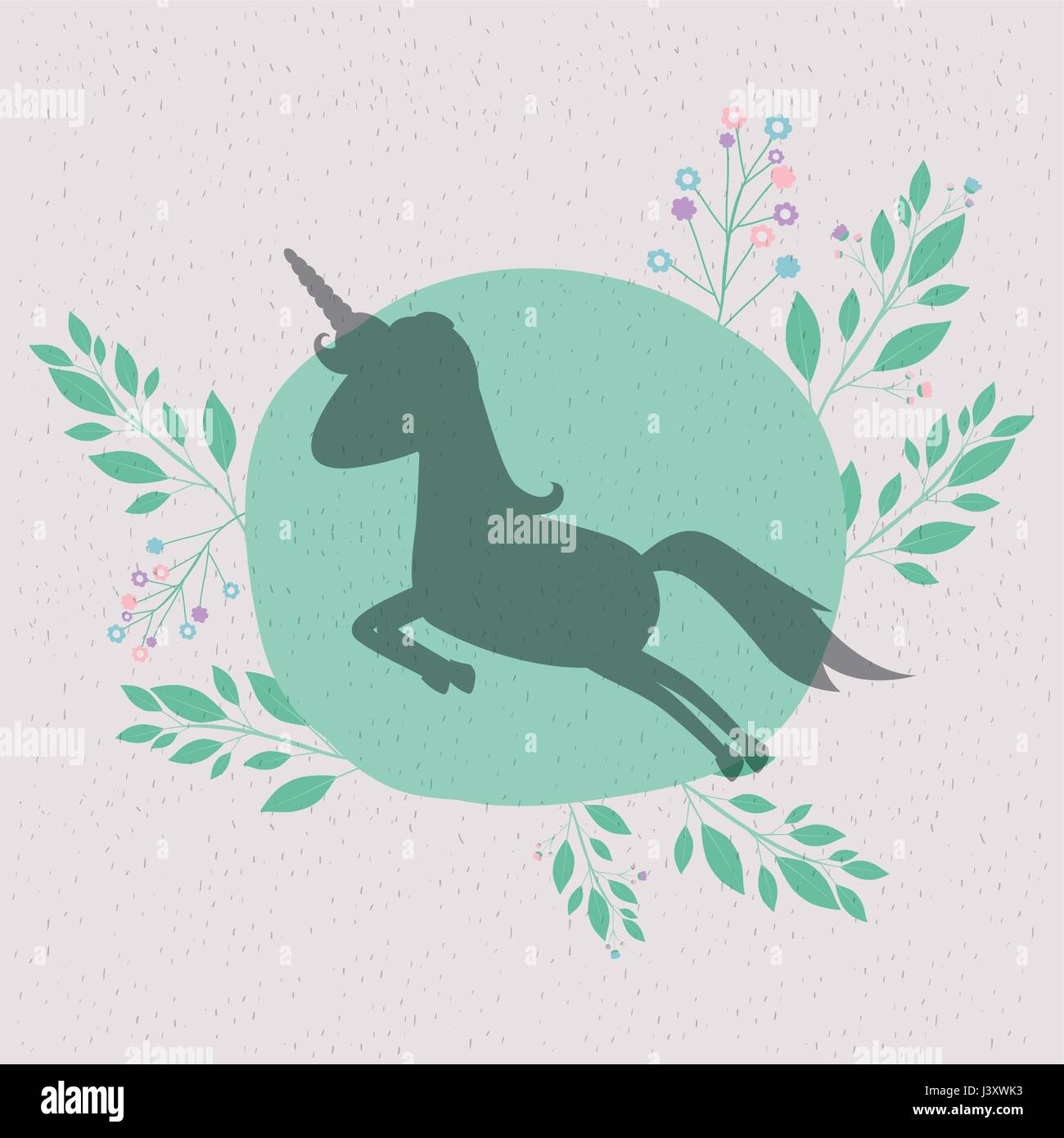 Blumenkarte mit Silhouette der Einhorn springen Stock-Vektorgrafik - Alamy
