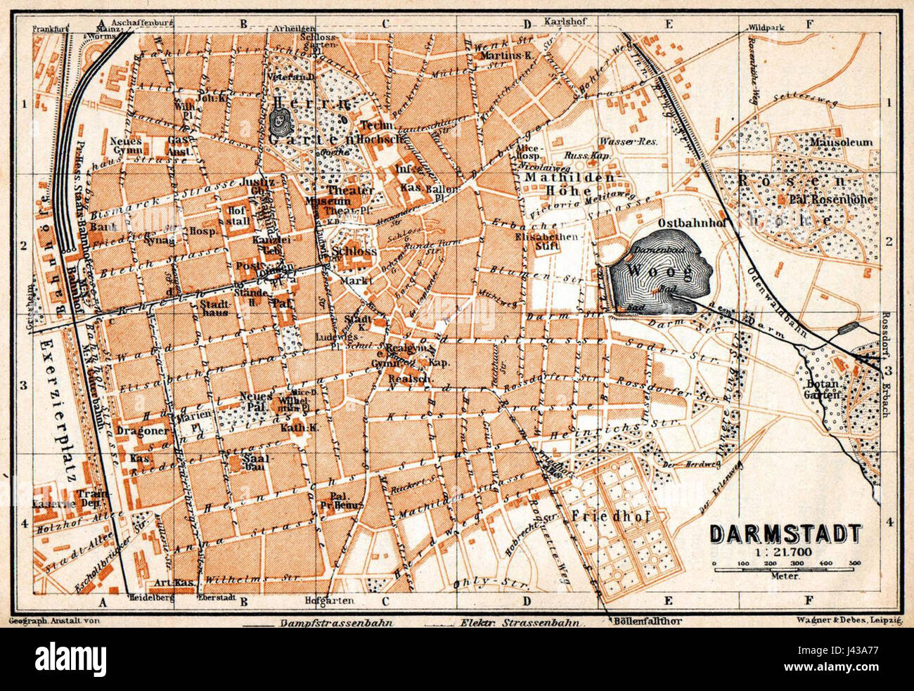 Stadtplan Darmstadt 1905 Stockfotografie - Alamy
