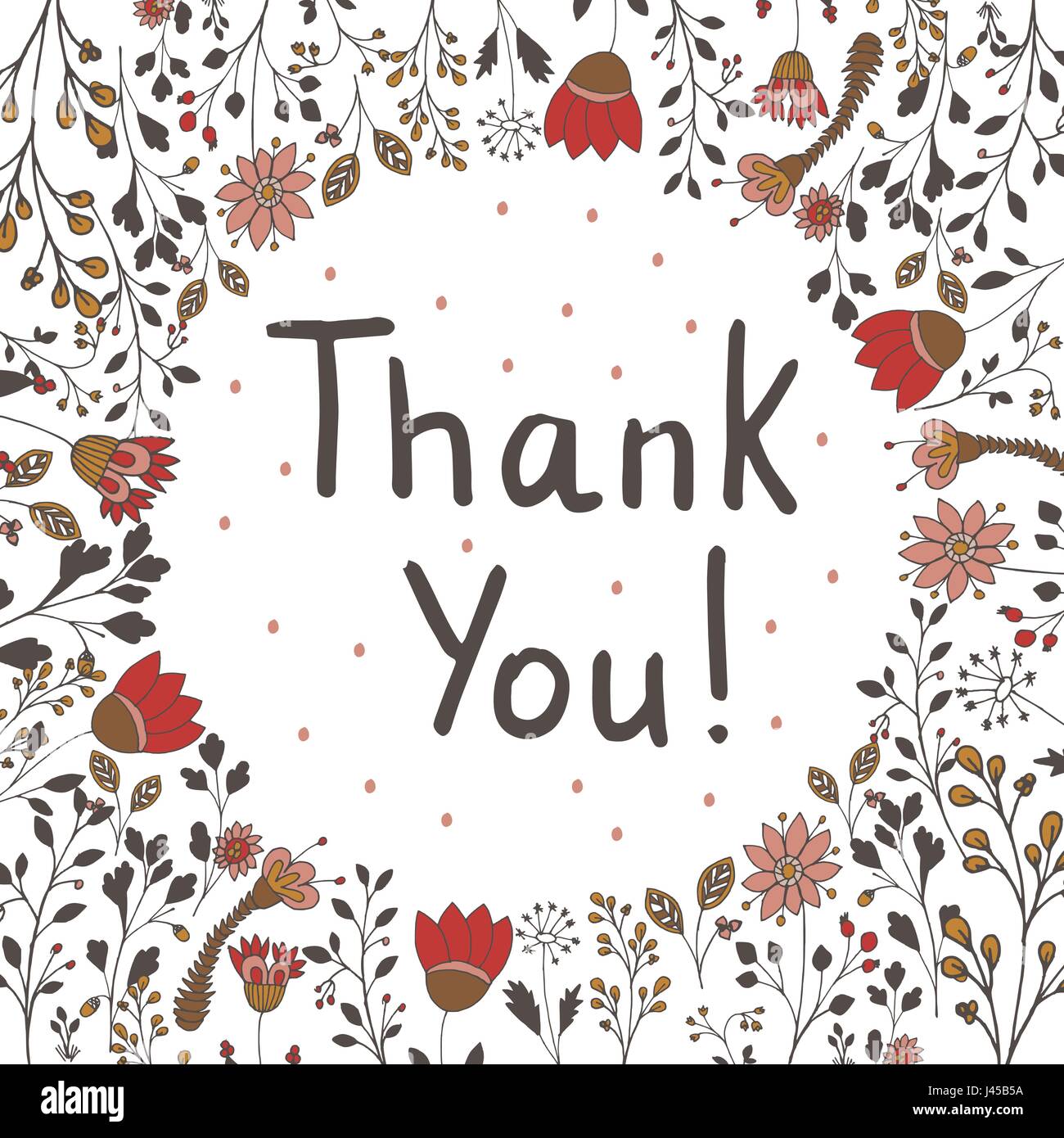 Danke. Handgezeichnete Schriftzug innerhalb Doodle Blumen. Karte zur ...