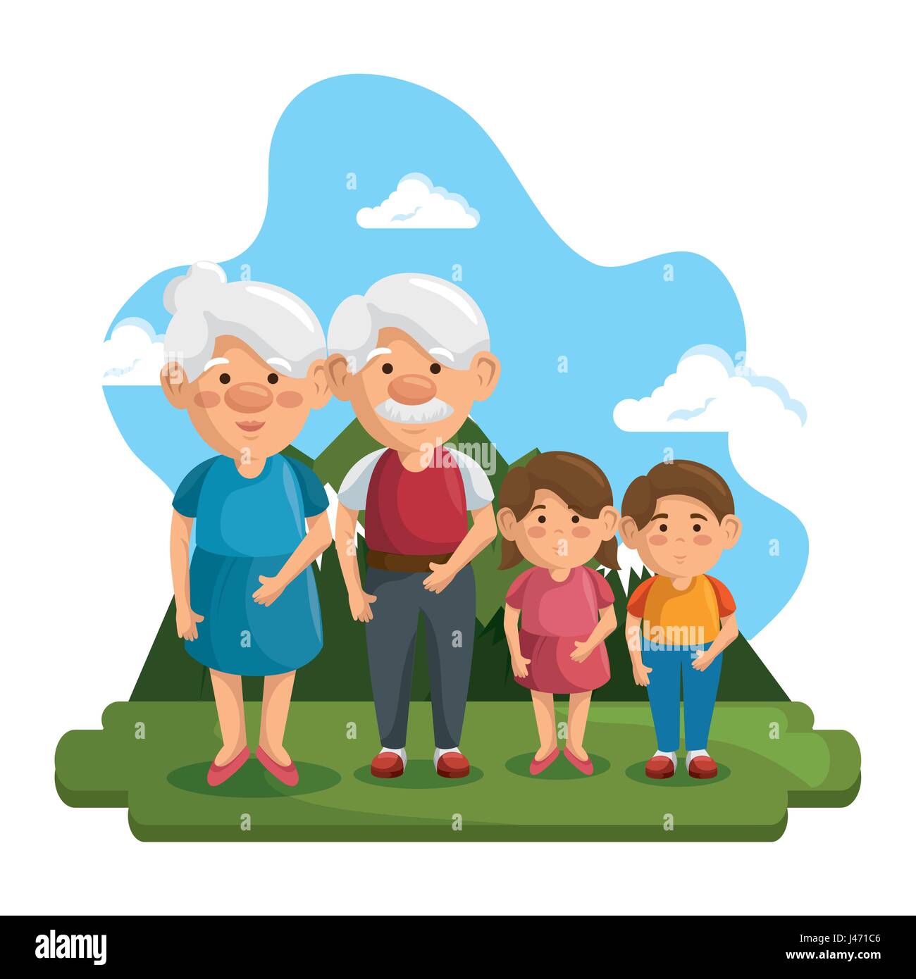 Illustration Grandfather Grandchildren Stockfotos und -bilder Kaufen ...