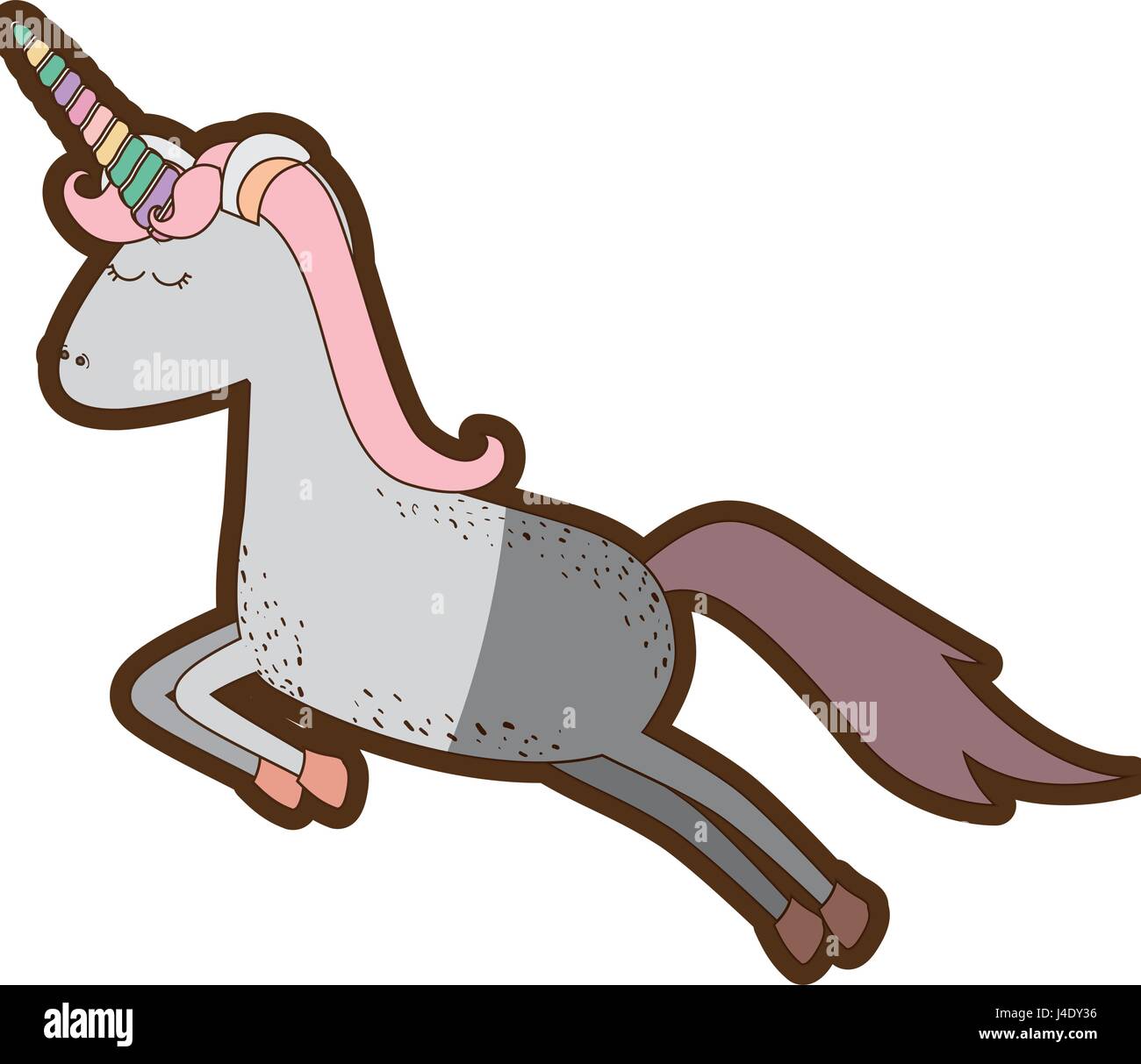 weißen Hintergrund mit Cartoon Einhorn mit Flecken und springen und ...