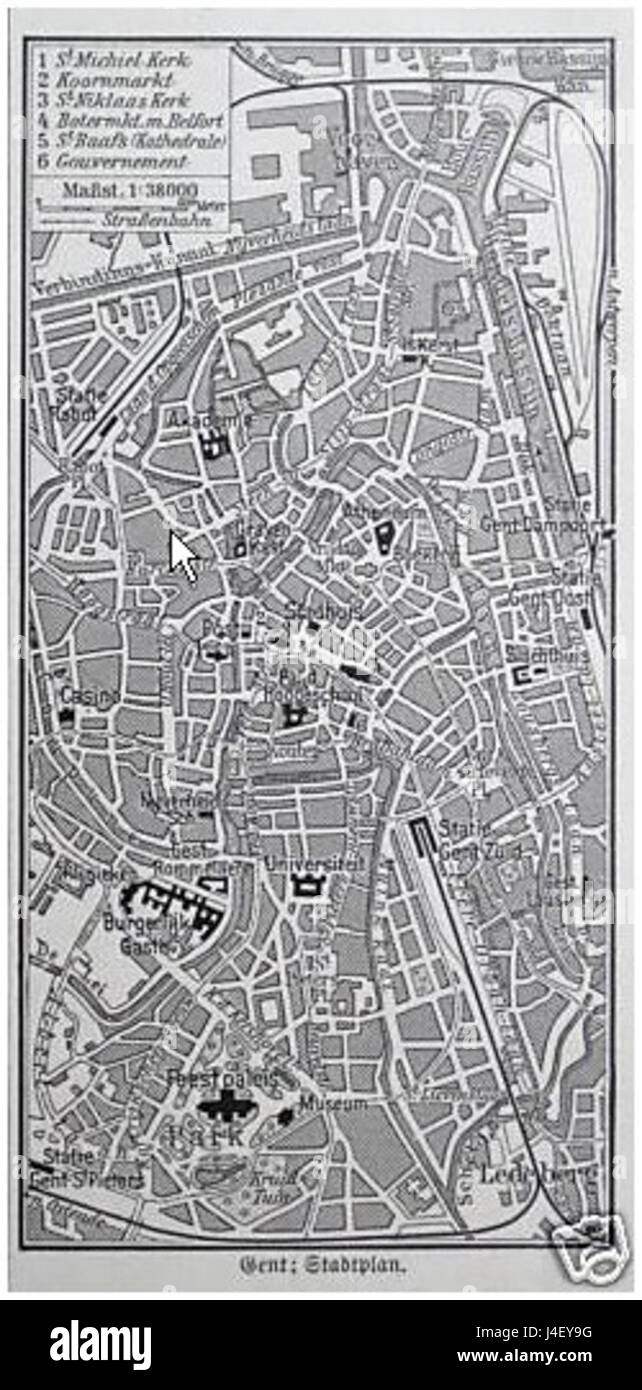 Alter Stadtplan von Gent 1930 Stockfotografie - Alamy