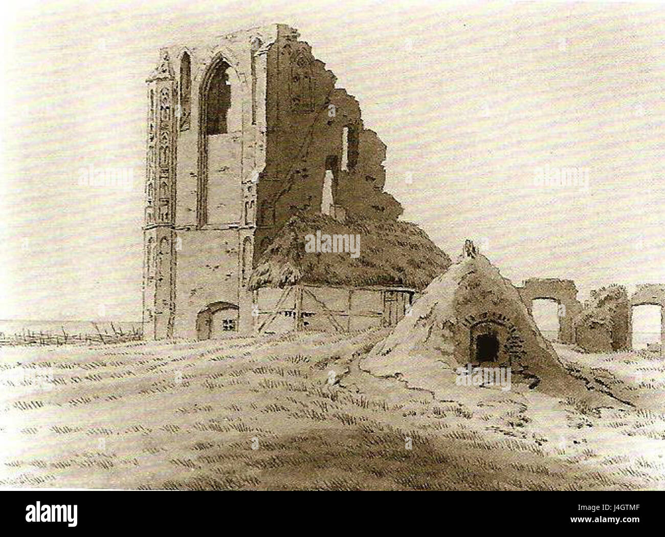 Ruine Eldena Mit Scheune Stockfotografie - Alamy