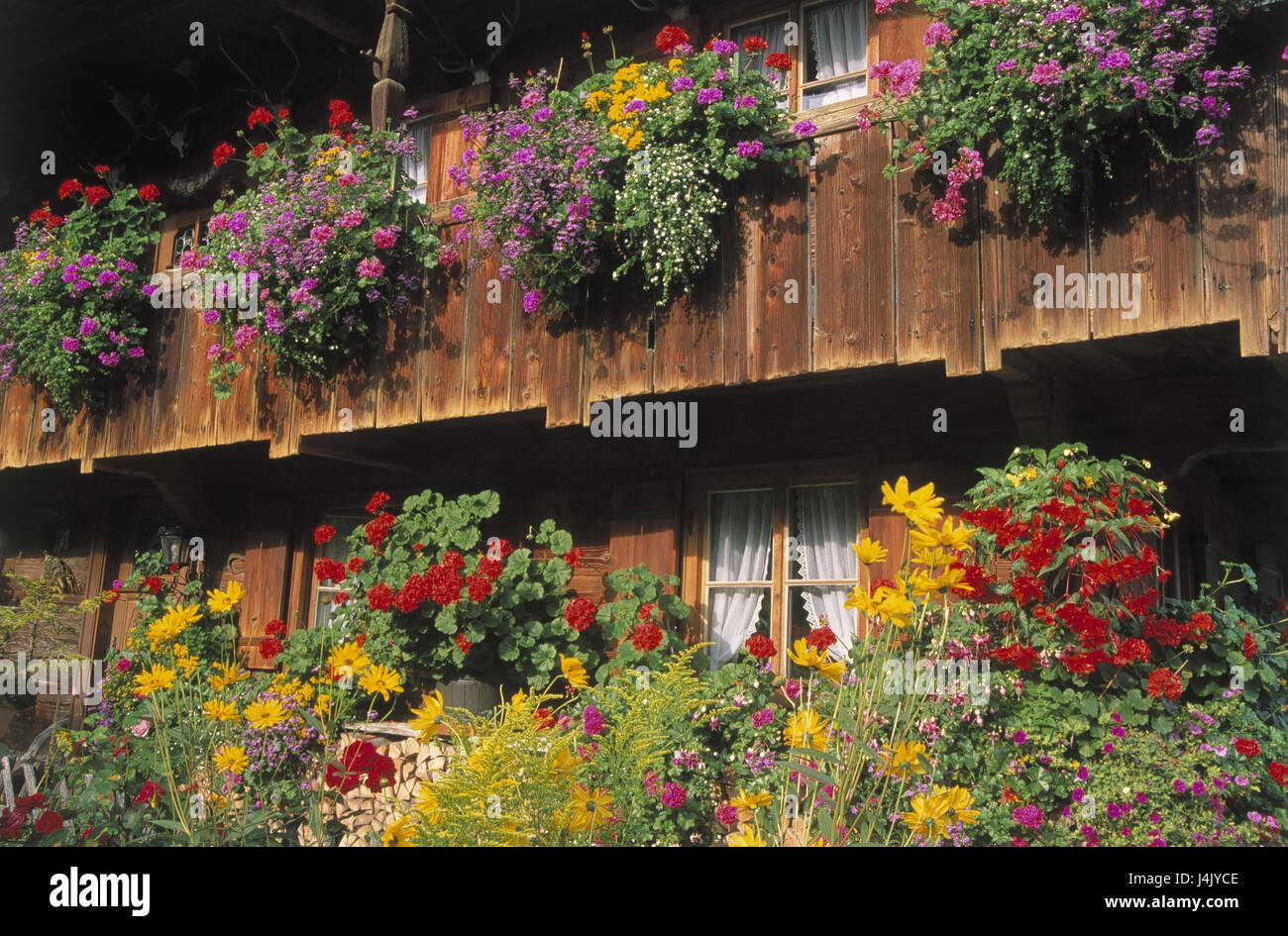 Deutschland, Bayern, Bern Schilf, Bauernhaus, Detail, Blumenschmuck ...