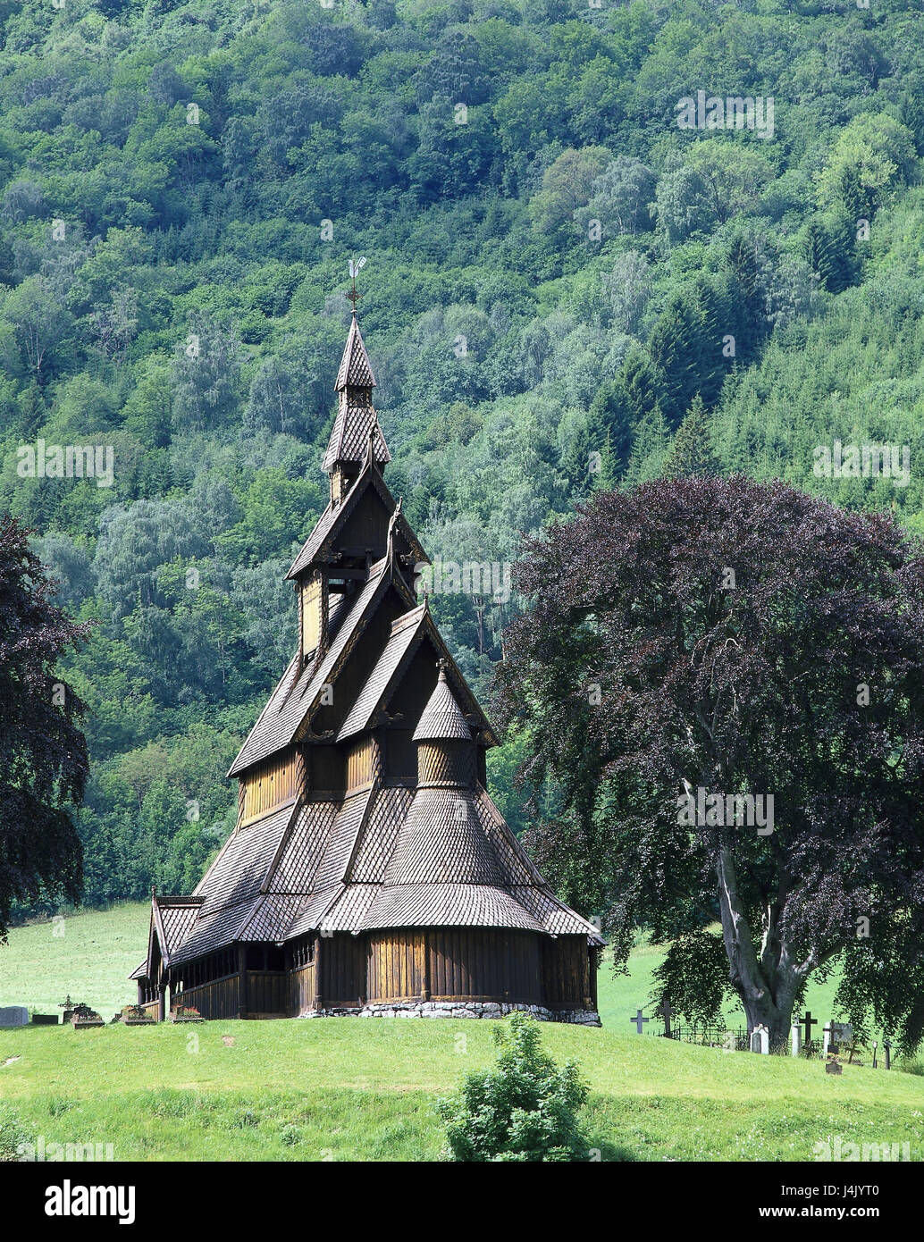 Norwegen, Sognefjord, Vik, Zauberstab Kirche Borgund Skandinavien ...