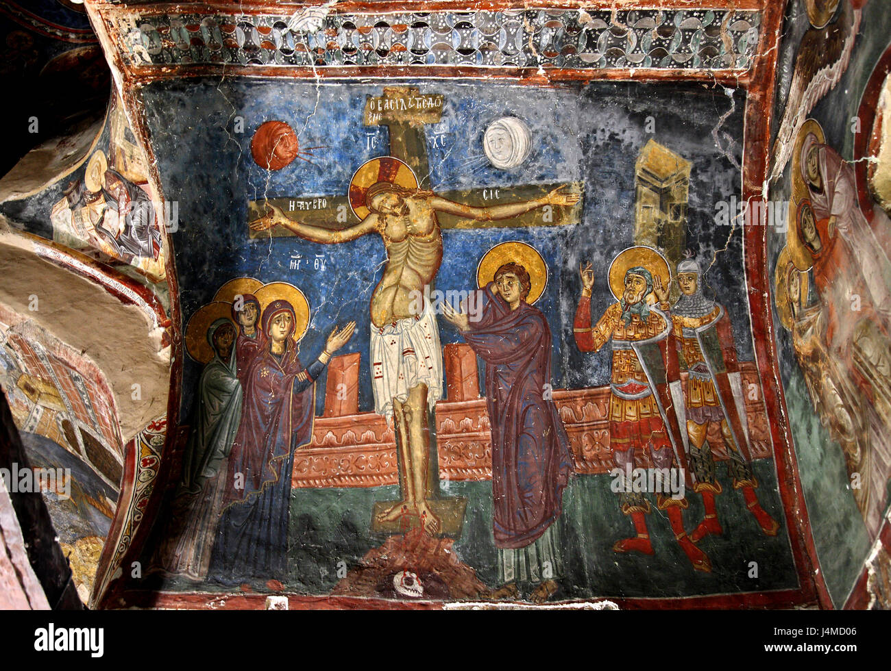 Fresko der Kreuzigung in der Kirche von Agios Nikolaos Tis Stegis (St. Nikolaus des Daches) im ...