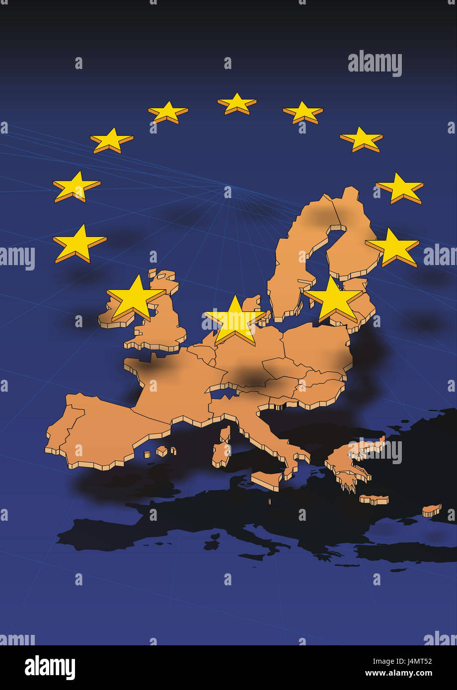 Computergrafik, die Europäische Union, Stadtplan, Europa, Sterne ...
