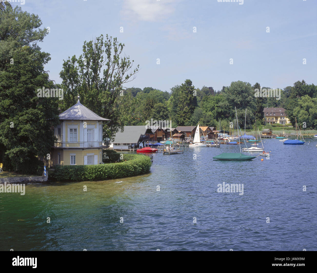 Deutschland, Bayern, Tutzing, Brahms Pavillon, Starnberger See, Boote, Anker-Europa, Süd ...