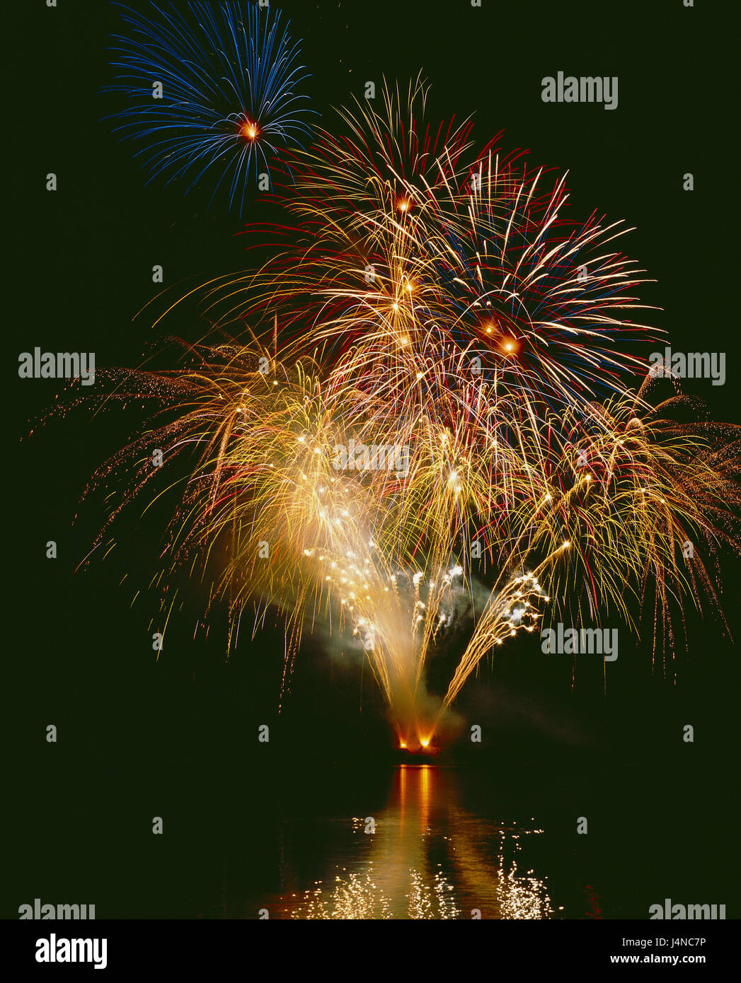 Wasser, Feuerwerk, Nachthimmel, Neujahr fest, Silvester Nacht ...