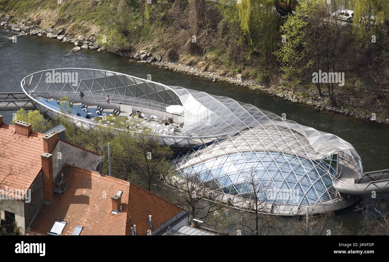 Österreich, Steiermark, Graz, Grazer Murinsel, Fluss Mur, Übersicht ...