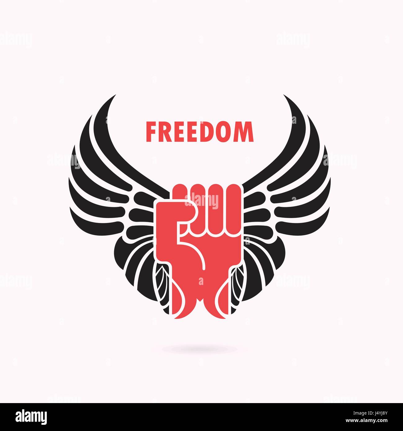 Die menschliche Hand und Flügeln. Rote Faust und Wing Symbol. kraft ...