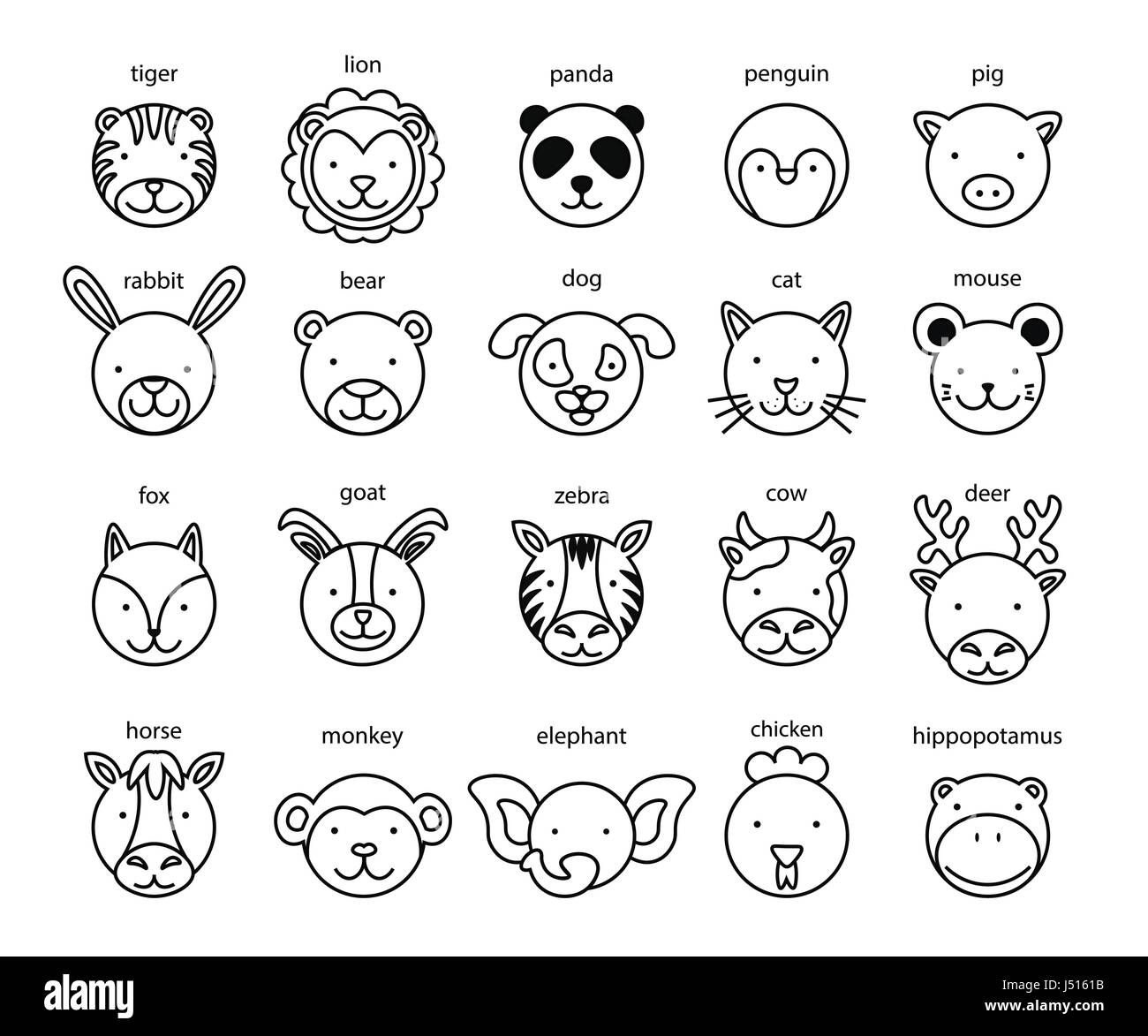 Linie Tierkopf-Icon-Set. Vektor-Illustration Stock-Vektorgrafik - Alamy