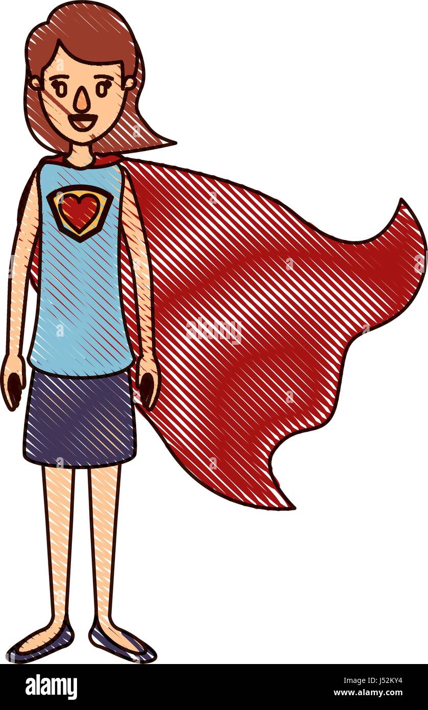 Farbe Kreide Streifen Cartoon Ganzkörper Superhelden Frau mit kurzen ...