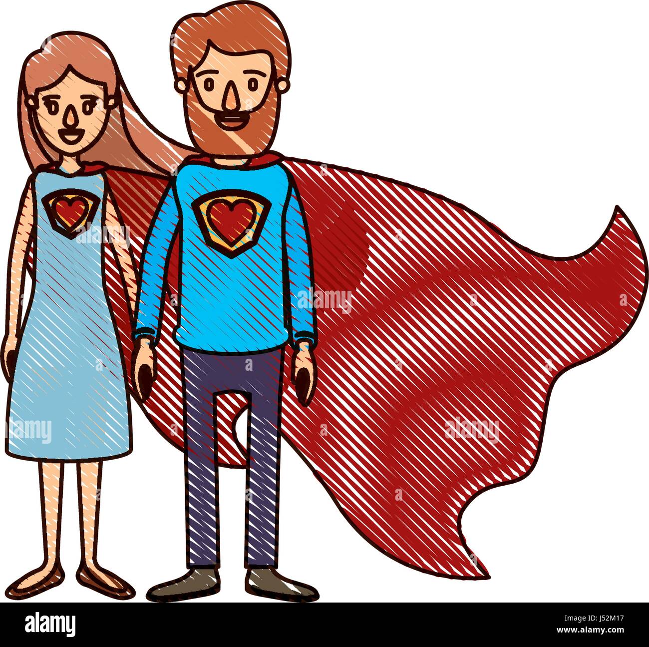 Farbe Kreide Streifen Cartoon Ganzkörper paar Eltern Superhelden mit ...