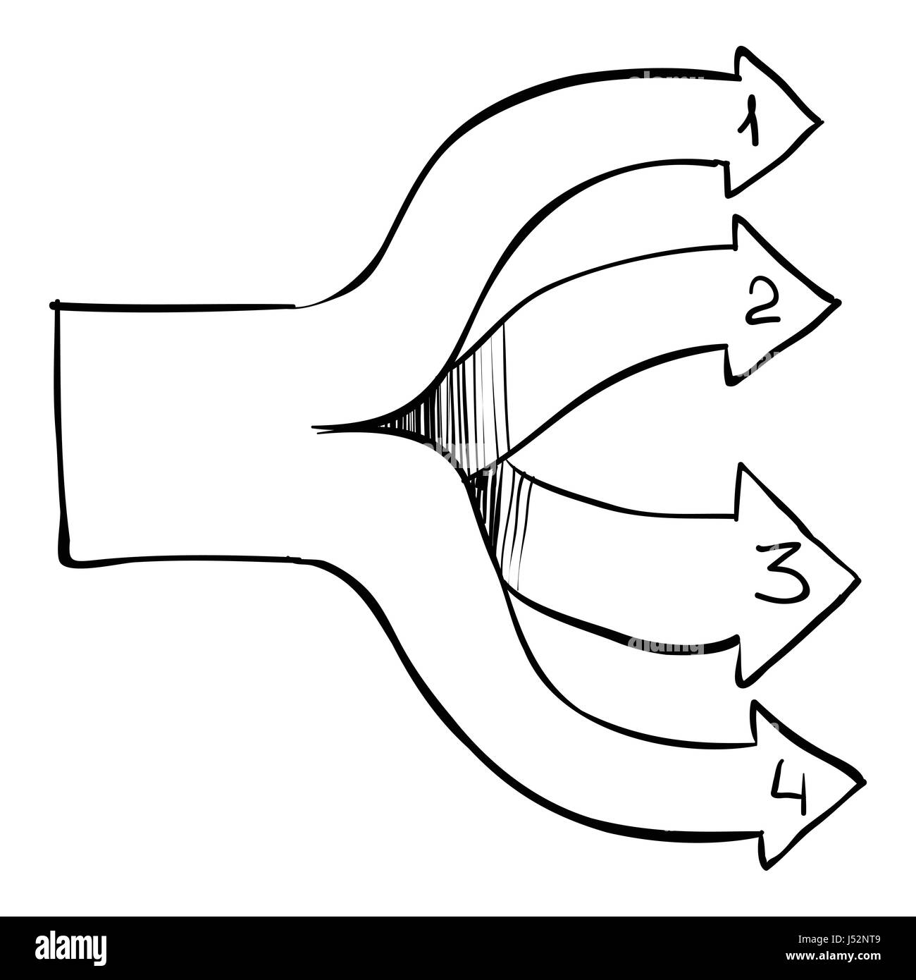 Vier Pfeile Infografiken. Die Hand gezeichnete Darstellung der vier ...
