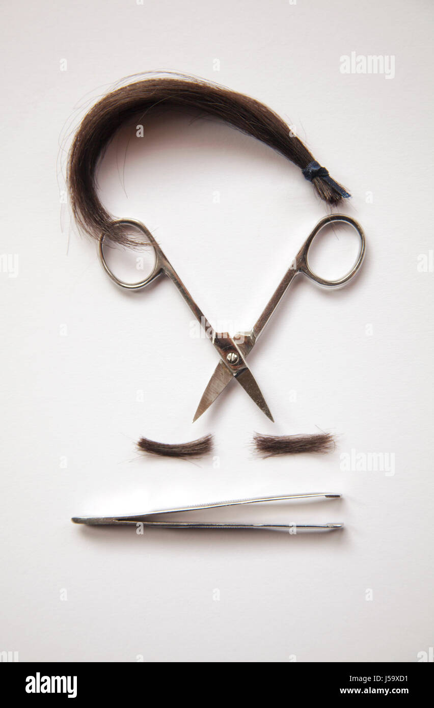 Gesicht von Haar, Scheren und Pinzetten Stockfotografie - Alamy