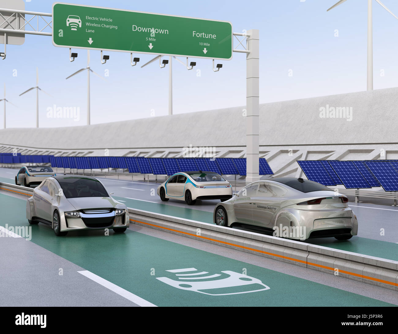 Elektro-Autos fahren auf der kabellose Ladestation Spur der Autobahn ...