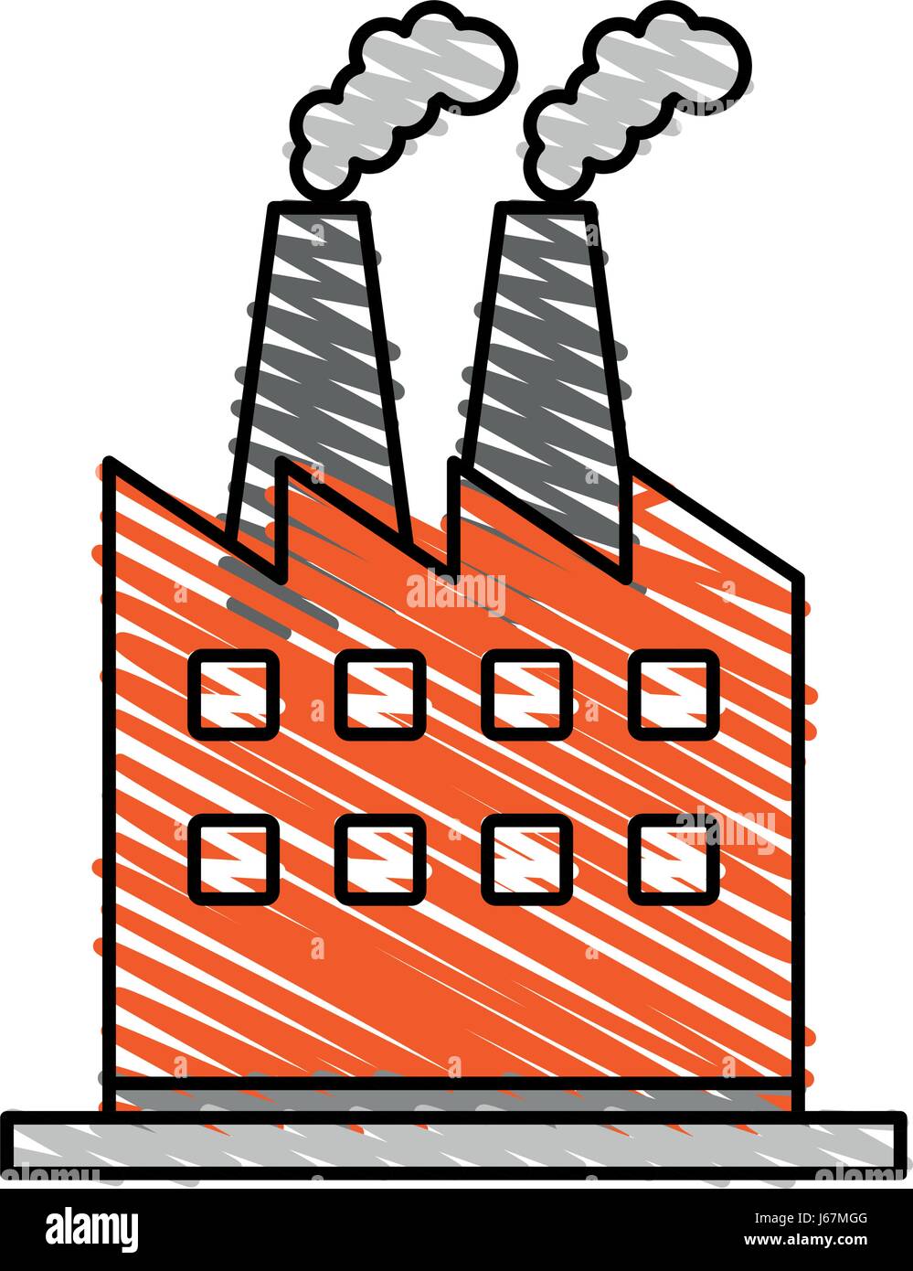 Farbe Kreide Streifen Cartoon Bau Industriebetrieb mit Rauch Stock ...