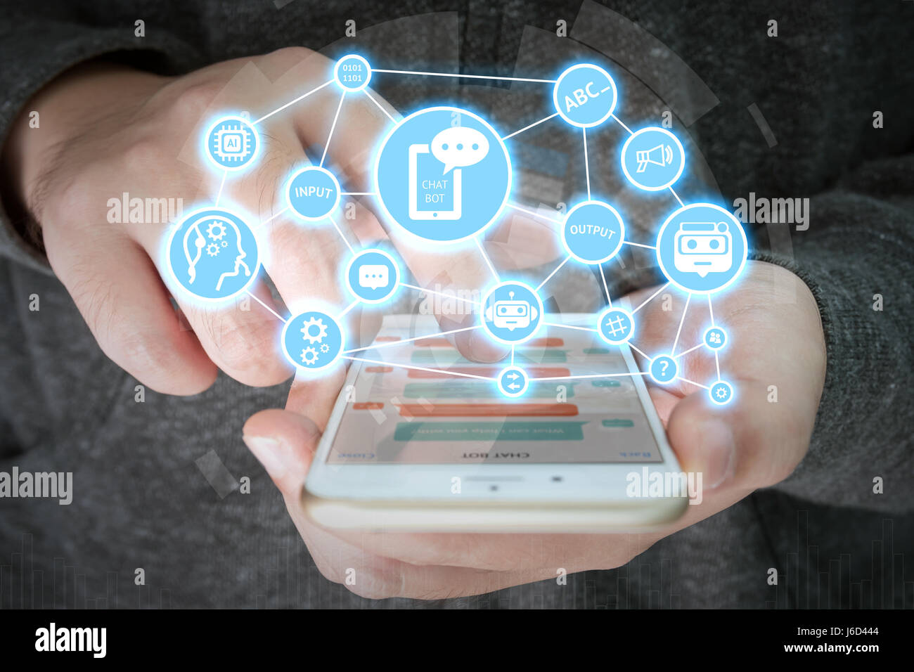 Chat-Bot und zukünftige marketing-Konzept, Chatbot verbinden Symbole ...