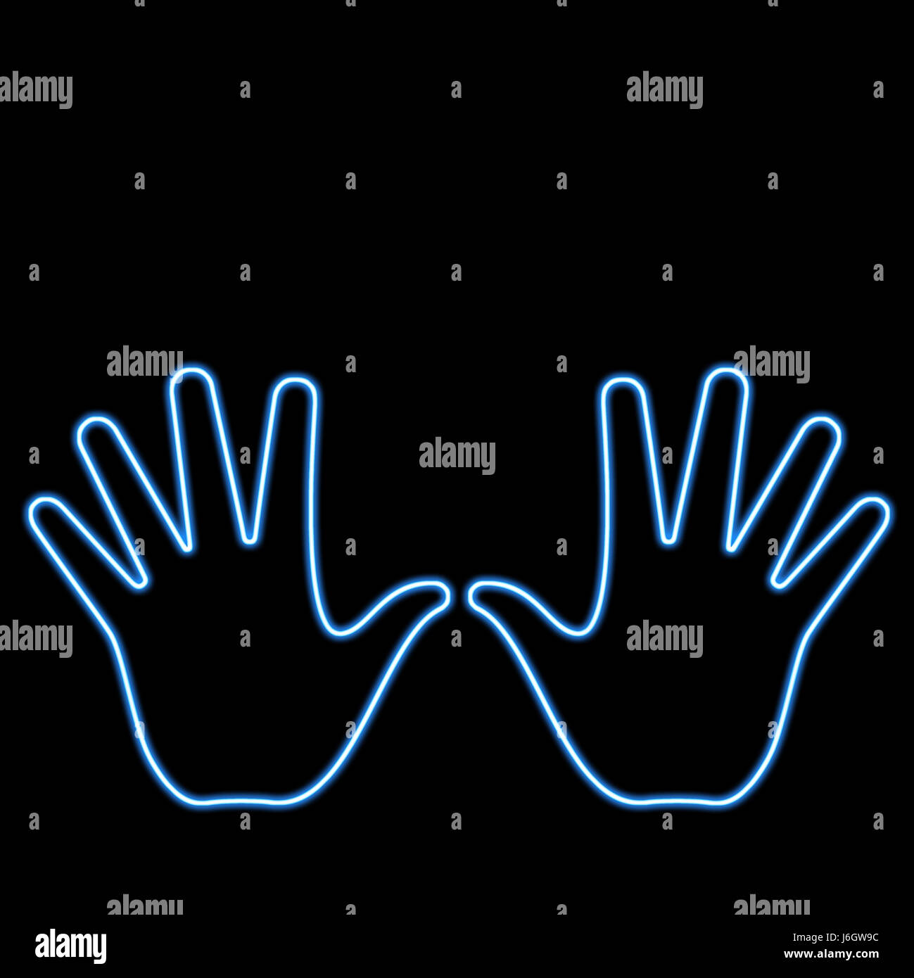 blaue hand Neon Piktogramm Symbol Piktogramm Handel Symbol Stoppschild ...