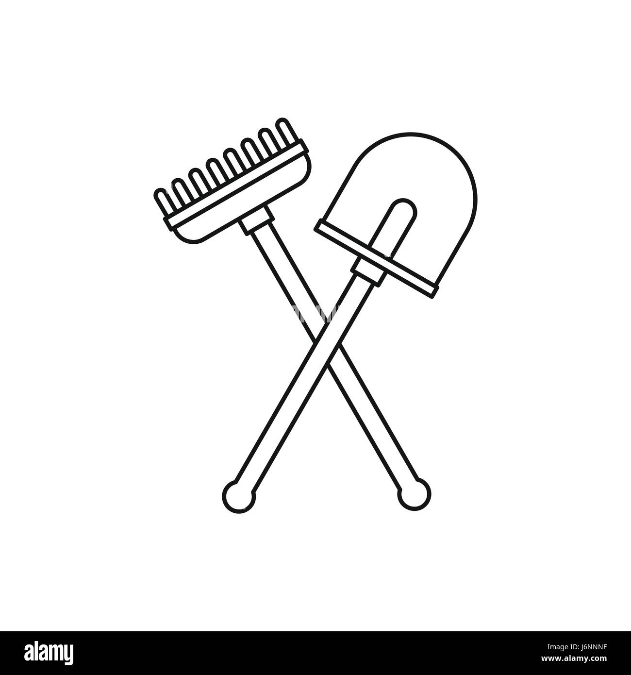 Schaufel und Harke Garten-Tools Symbol, Umriss-Stil Stock-Vektorgrafik ...
