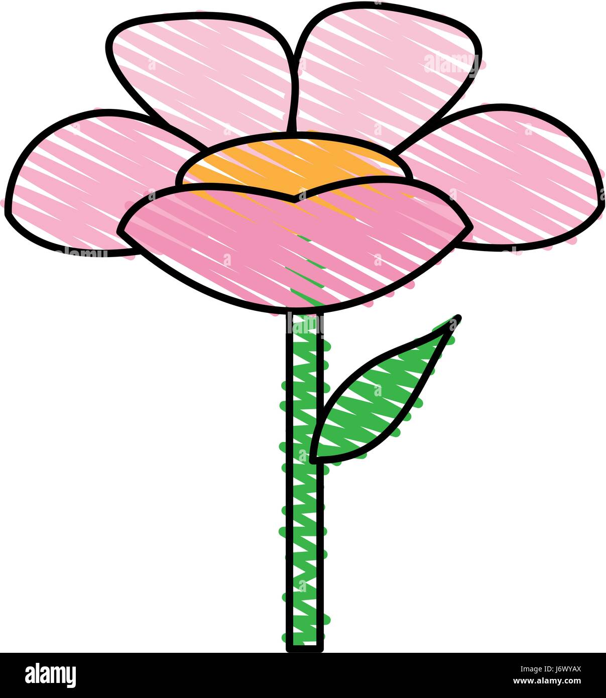 Farbe Kreide Streifen Cartoon Blume mit Stiel und Blatt Stock ...